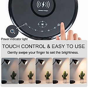 Libreath Desk Lamp with USB Charging Port Table Lamp Wireless Charger Dimmable Dorm Lamp 5 Colors 7 Brightness Levels Touch Bedside Table Lamps Gooseneck Reading Light for Home Office