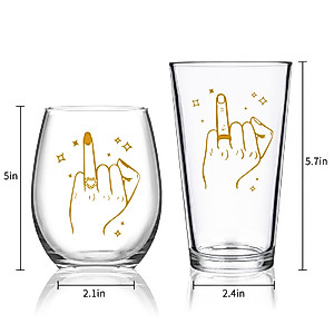 Futtumy Ring Finger Stemless Wine Glass & Beer Glass Set, Unique Engagement Gift Wedding Gift Bride and Groom Gift Mr and Mrs Gift Bridal Shower Gift for Couple Newlywed Mr & Mrs
