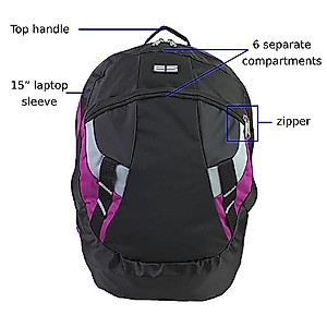 Eastsport Oversize Multifunctional Sports Backpack for Work, Travel, Outdoors - Black/Magento Pink