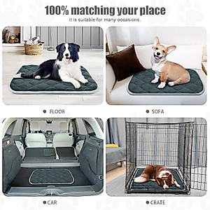 furrybaby Dog Bed Mat Flat Crate Mat with Anti-Slip Bottom Machine Washable Pet Kennel Pad for Dog Sleeping (M 30x19'', Grey Mat)