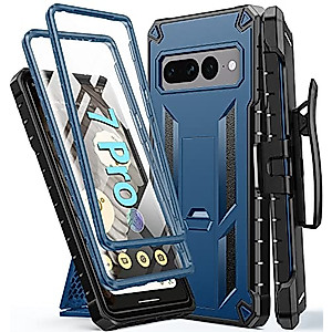 FNTCASE for Google Pixel 7-Pro Phone Case: Rugged Shockproof Protective Holster Clip & Kickstand Case with Built-in Screen Protector | Tough Dual Layer Heavy Duty Protection Cell Phone Cover (Blue)