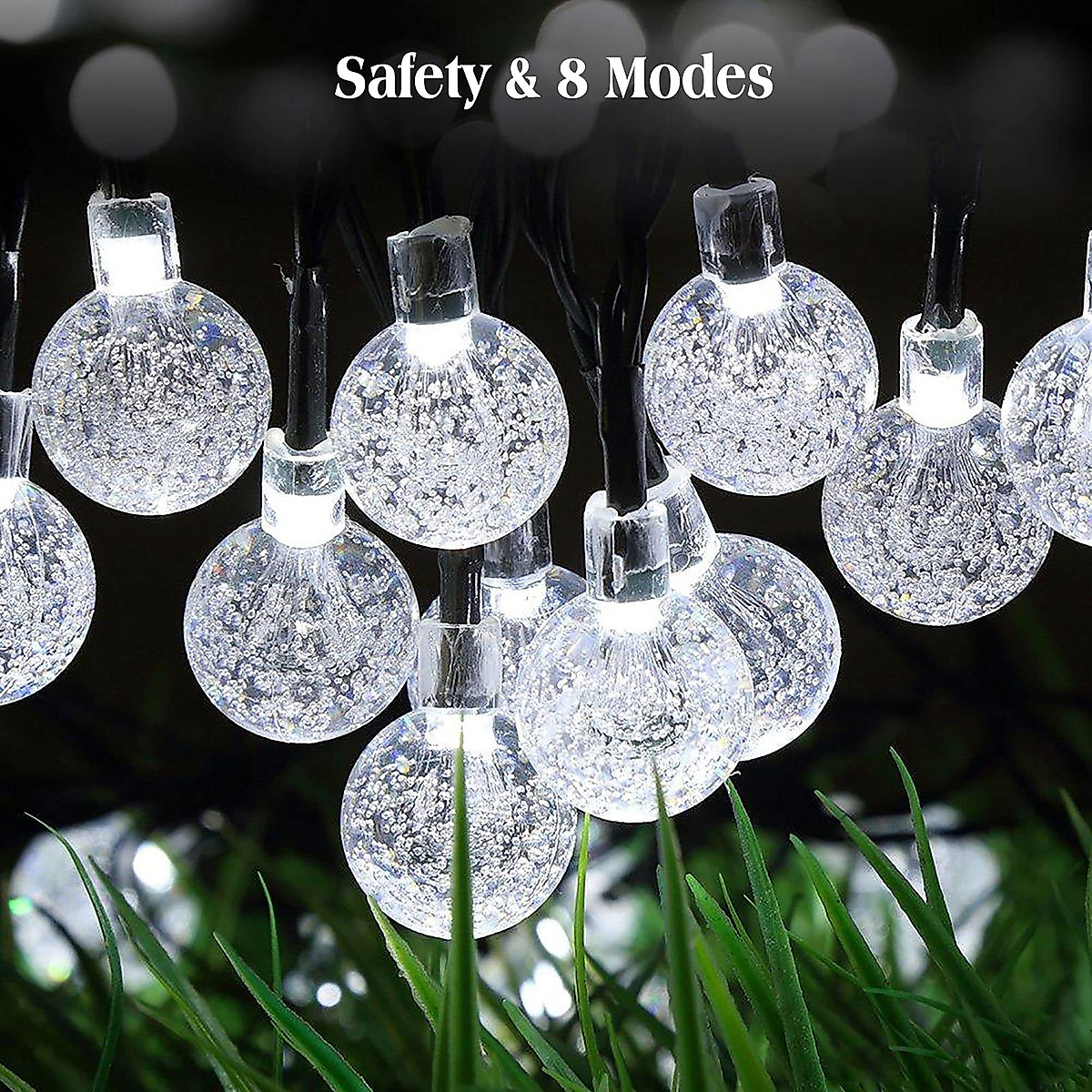 Solar Garden Lights 35FT 60LED Crystal Globe Solar String Lights, 8 Modes Waterproof String lights Outdoor, Solar Lights Outdoor for Garden,Yard,Patio,Wedding,Home party,Christmas,Decoration. (White)