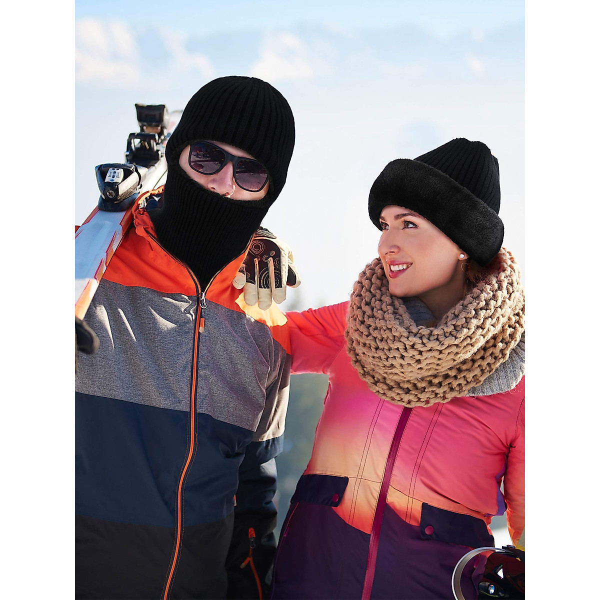 Winter Ski Mask for Men Knitted Full Face Mask Balaclava Hats 1 Hole Winter Ski Mask Fleece for Men Women Favors (Black, Medium)