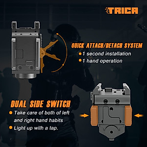 trica 800 Lumens Compact Green/Red Laser Light Combo, Compact Rechargeable Tactical Flashlight with Green Beam Quick Release Strobe Function Laser Light Combo with 1913 or GL Rail, Built-in Batter