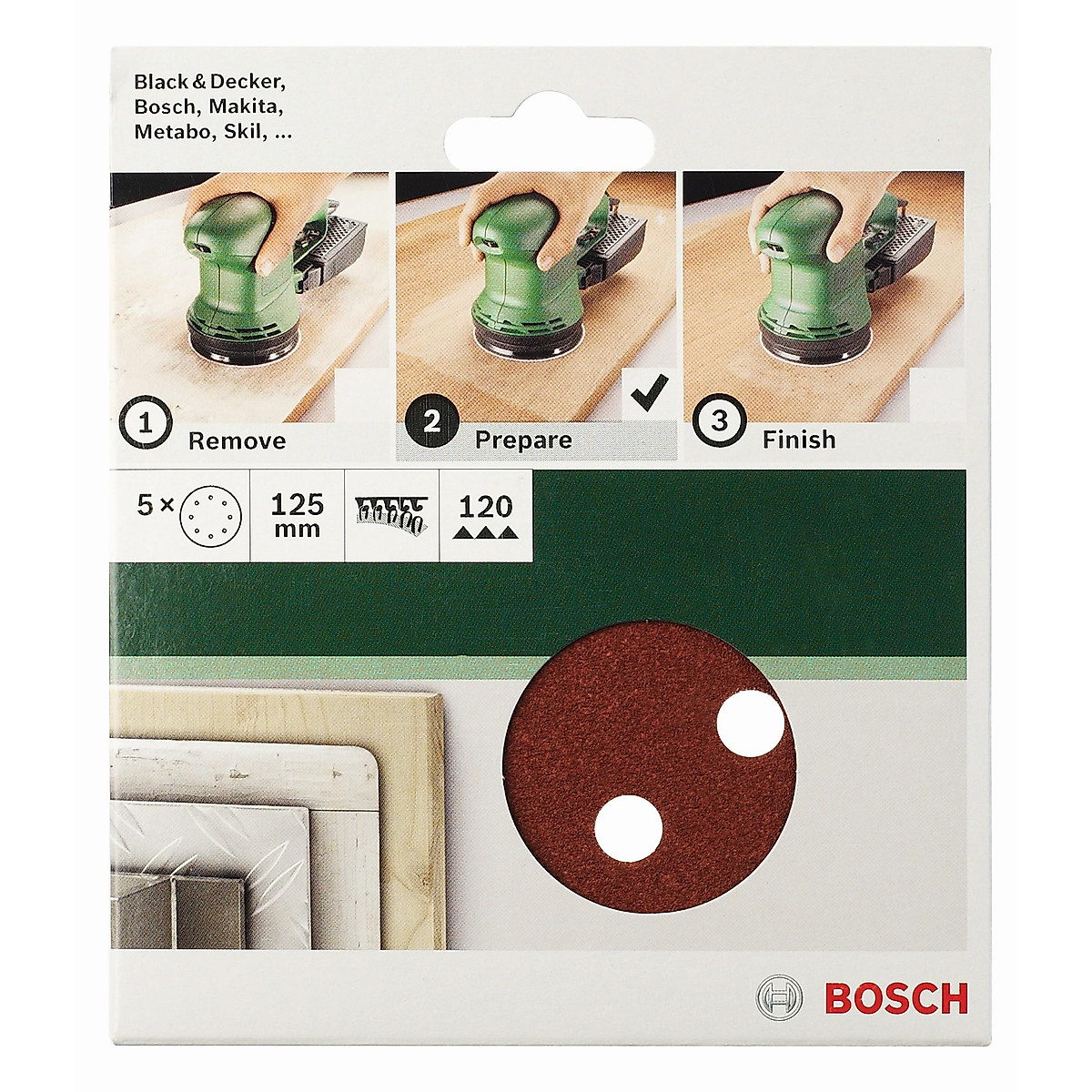 Bosch Accessories 2609256A25 Sanding Sheet Set for Random Orbit Sanders (5-Piece)