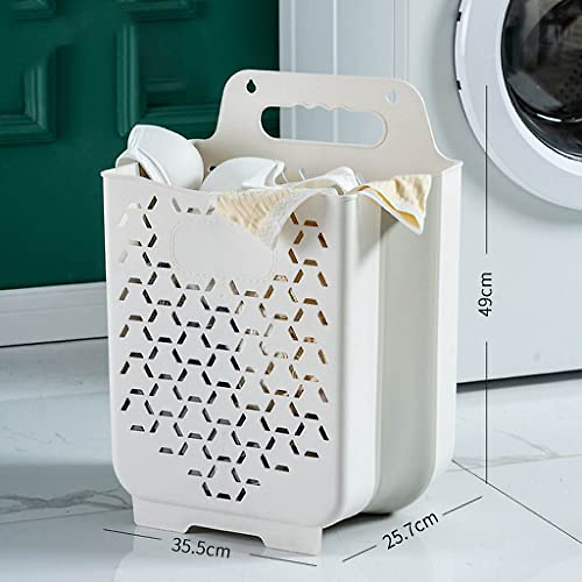 Gazechimp Wall Hanging Folding Laundry Hamper Basket Dirty Clothes Organizer Container Holder -Punch Saving Space for Bathroom Household Hotel, White Medium