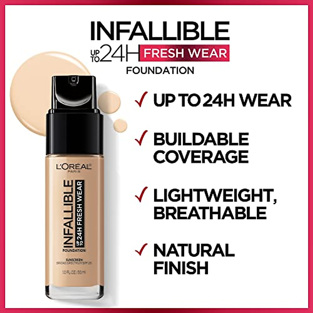 L'Oreal Paris Makeup Infallible Up to 24 Hour Fresh Wear Foundation, Beige Ivory, 1 Ounce