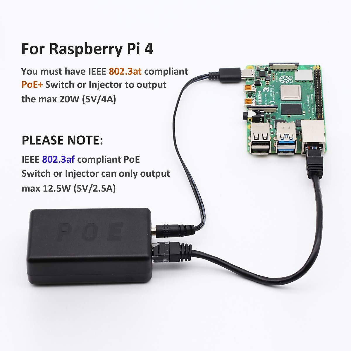 AuviPal Gigabit PoE Splitter for NVIDIA Jetson Nano, Raspberry Pi 4 and More, PoE to Barrel Jack or USB-C 5V/4A Max Power + 10/100/1000Mbps Wired Ethernet, 802.3af/at Compliant