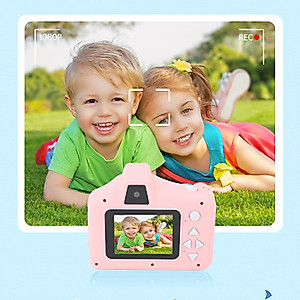 Mini SLR Children Digital HD Camera, 1000mAh Lithium Battery Kids Digital Photo Camera IPS Screen 12 Languages High Definition for Children (Pink)