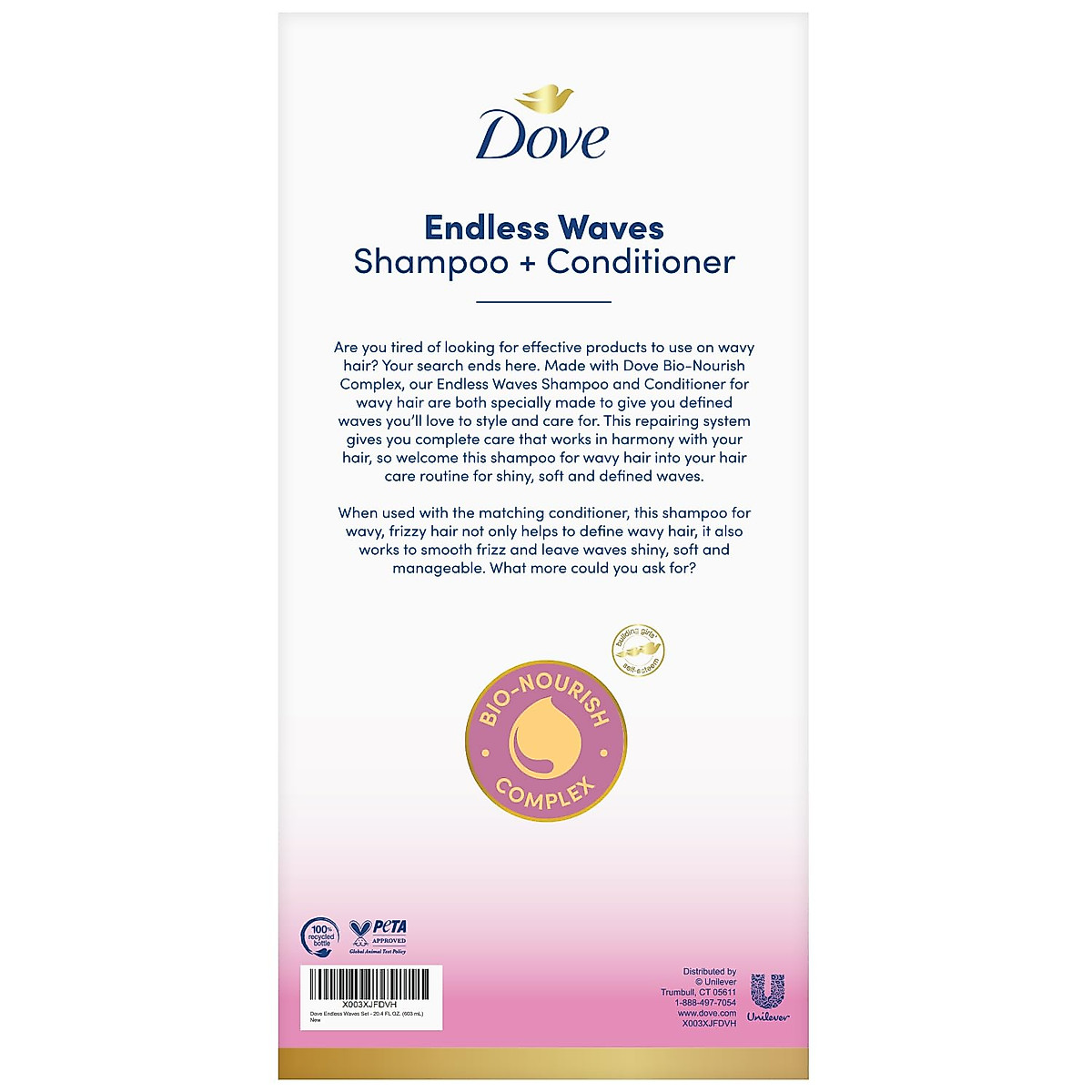 Dove Shampoo and Conditioner Set, Endless Waves – Anti-Frizz Hair Products for Wavy Hair, Curl Defining, 20.4 Oz Ea