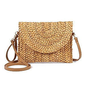 Emprier Women's Summer Straw Clutch Purse Beach Clutch Purse Bags Woven Straw Shoulder Bags Casual Envelope Wristlets Purse