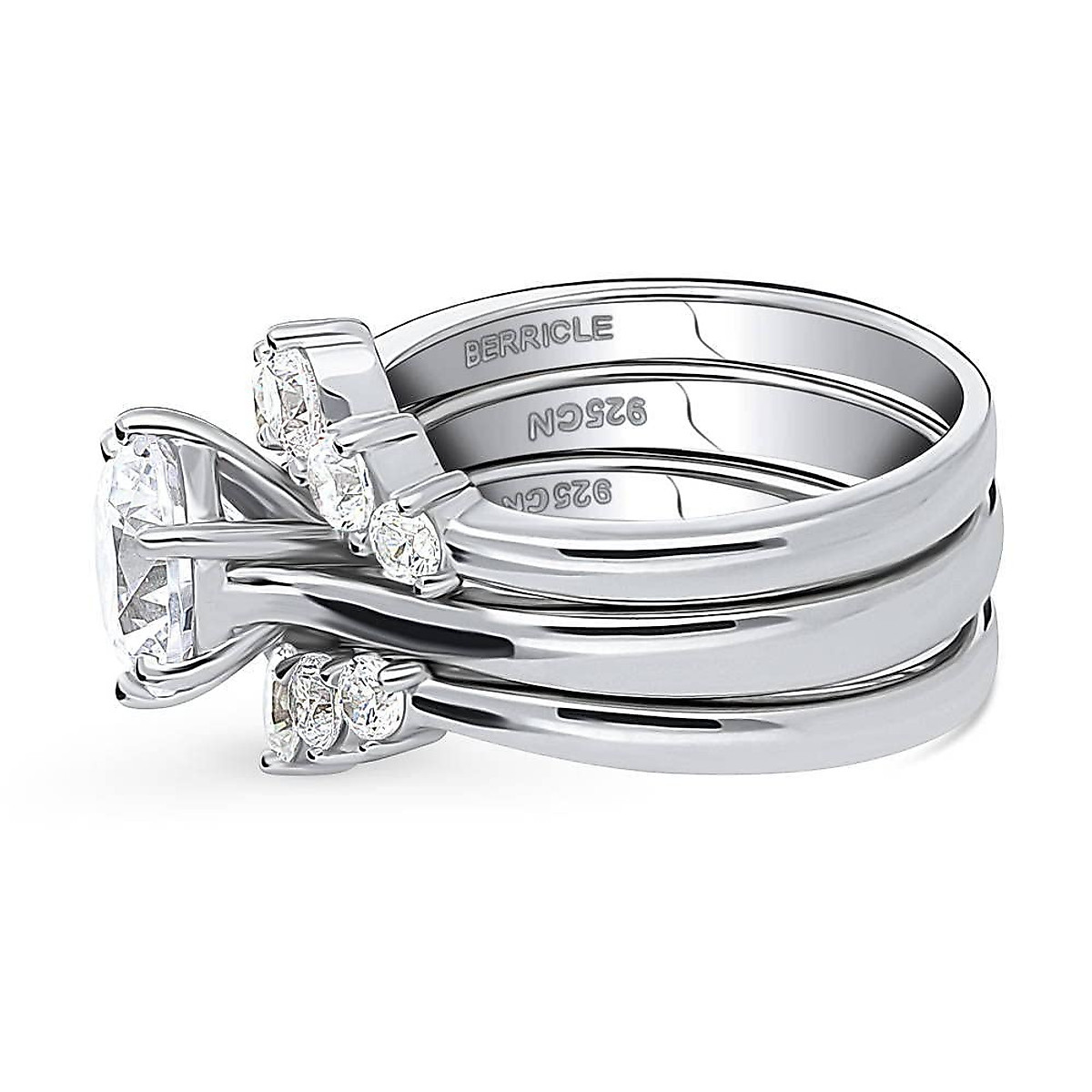 BERRICLE Sterling Silver 5-Stone Wedding Engagement Rings Cubic Zirconia CZ Solitaire Ring Set for Women, Rhodium Plated Size 9