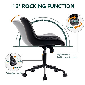 YOUNUOKE Armless Desk Chair Comfy Home Office Computer Chair with Wheels Rolling Swivel Chairs Small Modern Upholstered Vanity Executive Task Chair, Black
