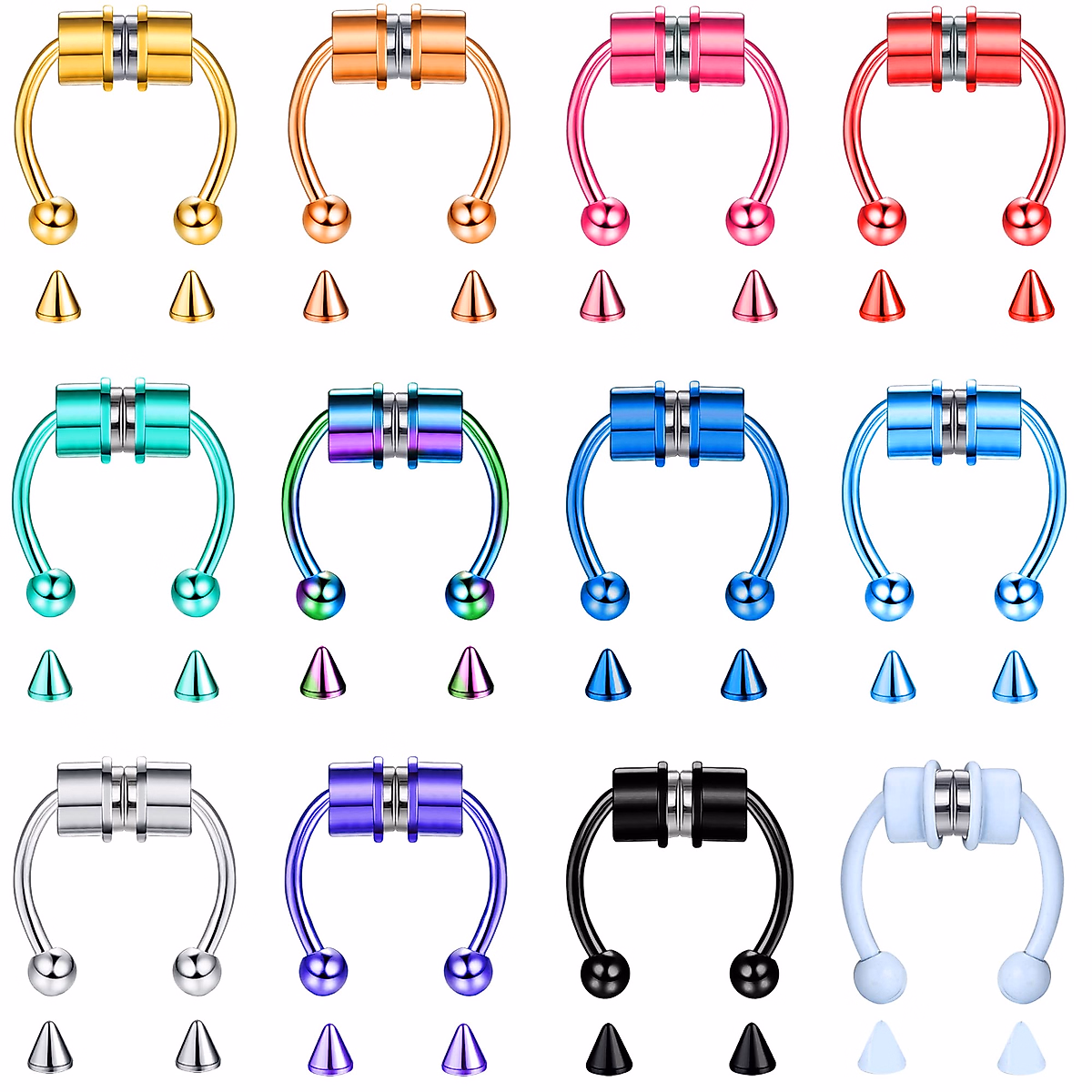 Sanfenly Septum Nose Ring Fake Septum Fake Nose Ring Horseshoe Stainless Steel Colorful Fake Nose Ring Faux Nose Piercing Non-Pierced Clip On Nose Hoop Rings Jewelry for Women Men