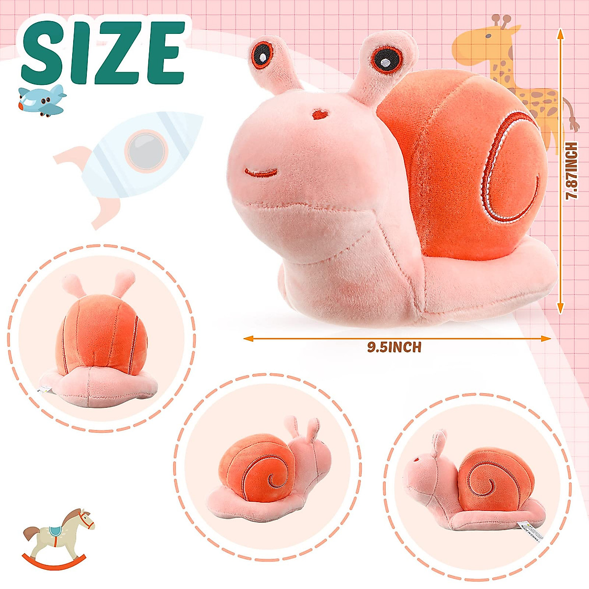 Civaner 2 Pcs Snail Stuffed Animal 7.87 Inch Snail Plush Toy Cartoon Snail Doll Plush Cute Soft Snail Pillow Doll for Valentine's Day Birthday Party Gift Kawaii Home Decor(Pink, Yellow)
