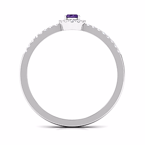 Rosec Jewels Natural Amethyst Minimal Halo Ring| 3X5 MM Oval| AAA Quality| Engagement Ring for Women, 14K White Gold, Size:US 10.00