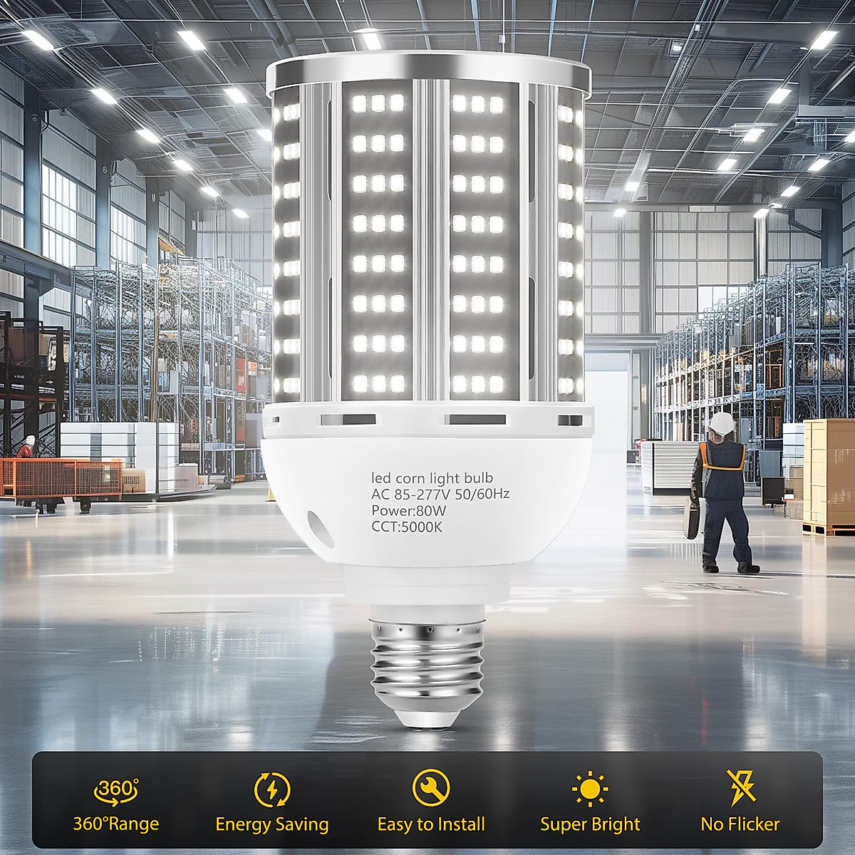 80W 2 pack LED Corn Light Bulb(800W Equivalent ),Commercial Grade DayLight 5000K E26/E39 10500LM Medium Mogul Base LED Lamp,Large Area Lights For Outdoor Indoor Garage Warehouse Factory Bay Light