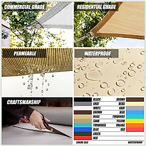 ColourTree 10' x 16' Sand Beige Sun Shade Sail Rectangle Canopy Fabric Cloth Screen, Water Permeable & UV Block UPF50, Heavy Duty, Carport Patio Outdoor - (We Customize Size)