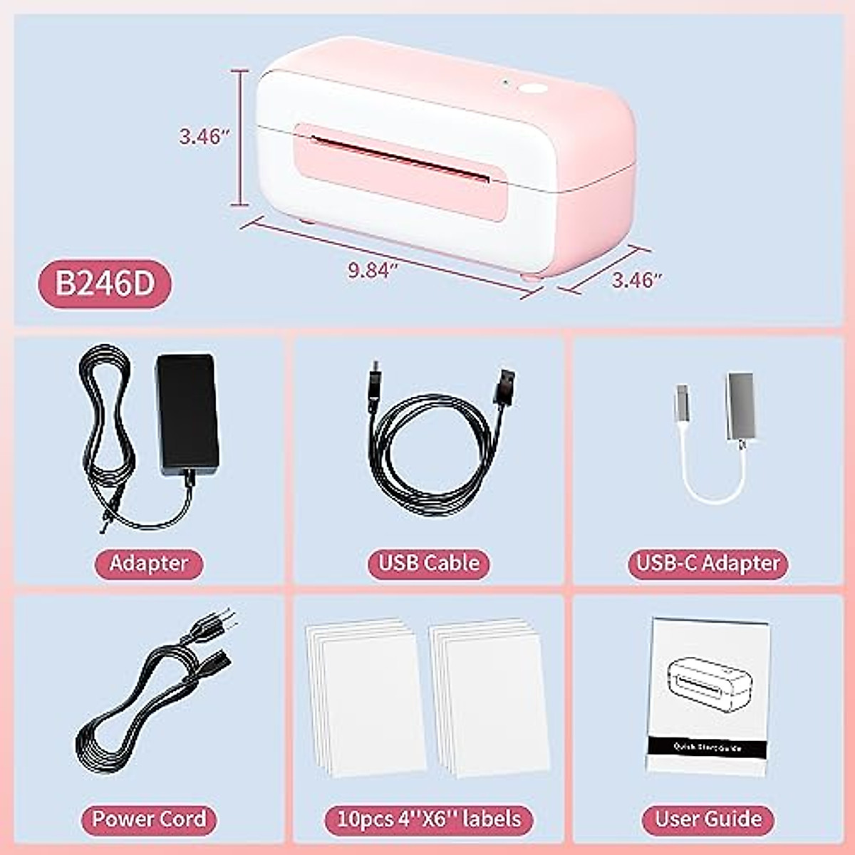 Phomemo Thermal Shipping Label Printer, 4x6 Desktop Thermal Label Printer for Shipping Packages/Small Business/Office/Home, Widely Used for Amazon, Ebay, Shopify, Etsy, UPS, FedEx - Pink (USB Only)