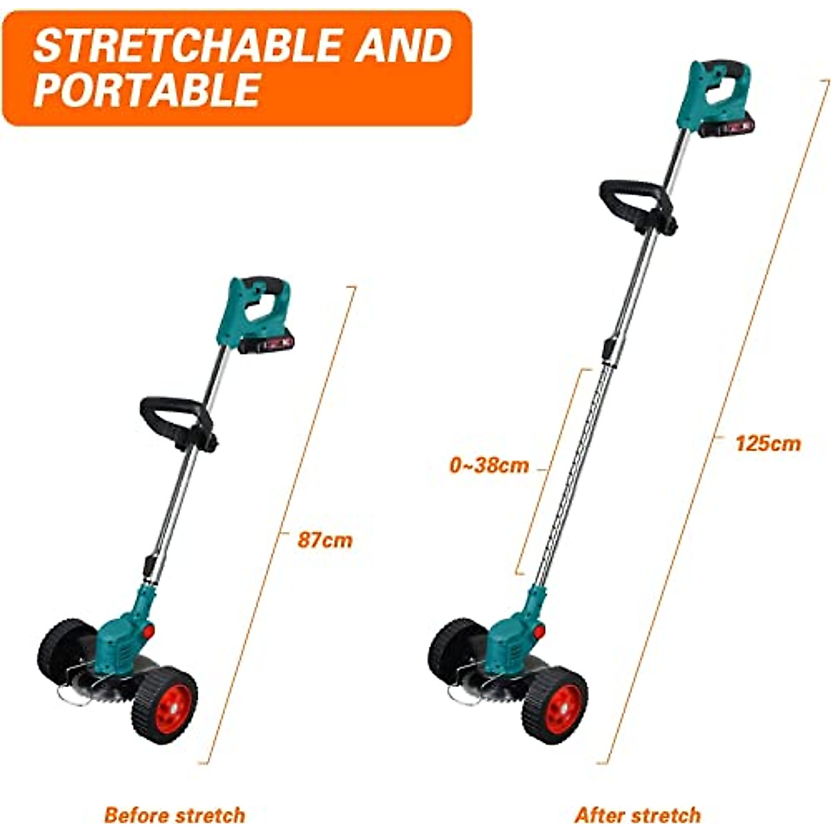 Cordless String Trimmer, 21V Grass Trimmer with Wheels, Edger Lawn Tool,Electric Weed Lawn Eater Edger Grass String Trimmer Cutter Portable with 2 Batteries (Blue)