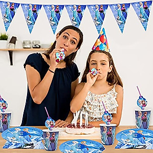 Bleasky Birthday Party Supplies Set 71 pcs Birthday Decorations Birthday Party Decorations Frozen Party Includes Table Cloth,Happy Birthday Banner, Plates Cups Napkins,Spoons,Forks