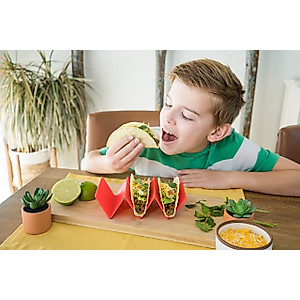 Foldable Taco Holders Set of 4, Red Taco Holder for Soft & Hard Taco Shells, Collapses for Improved Kitchen Storage & Organization, Taco Holder Stand Kit Holds 2 or 3 Tacos, Dishwasher Safe Plastic