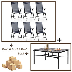 Sophia & William 7 Pieces Patio Dining Set, Outdoor Patio Furniture Set with Metal Patio Table and 6 Pcs Folding High Back Textilene Patio Sling Chairs, 1.77" Umbrella Hole, Blue