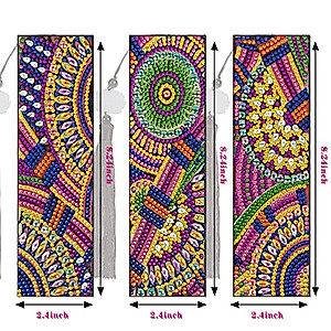 Datura Flower Diamond Painting Bookmark - pigpigboss 3 Pieces Bookmark with Diamond Leather Tassel Bookmark Diamond Dots Arts Crafts Kit for Adult Student Graduation Gift (21 x 6 cm)