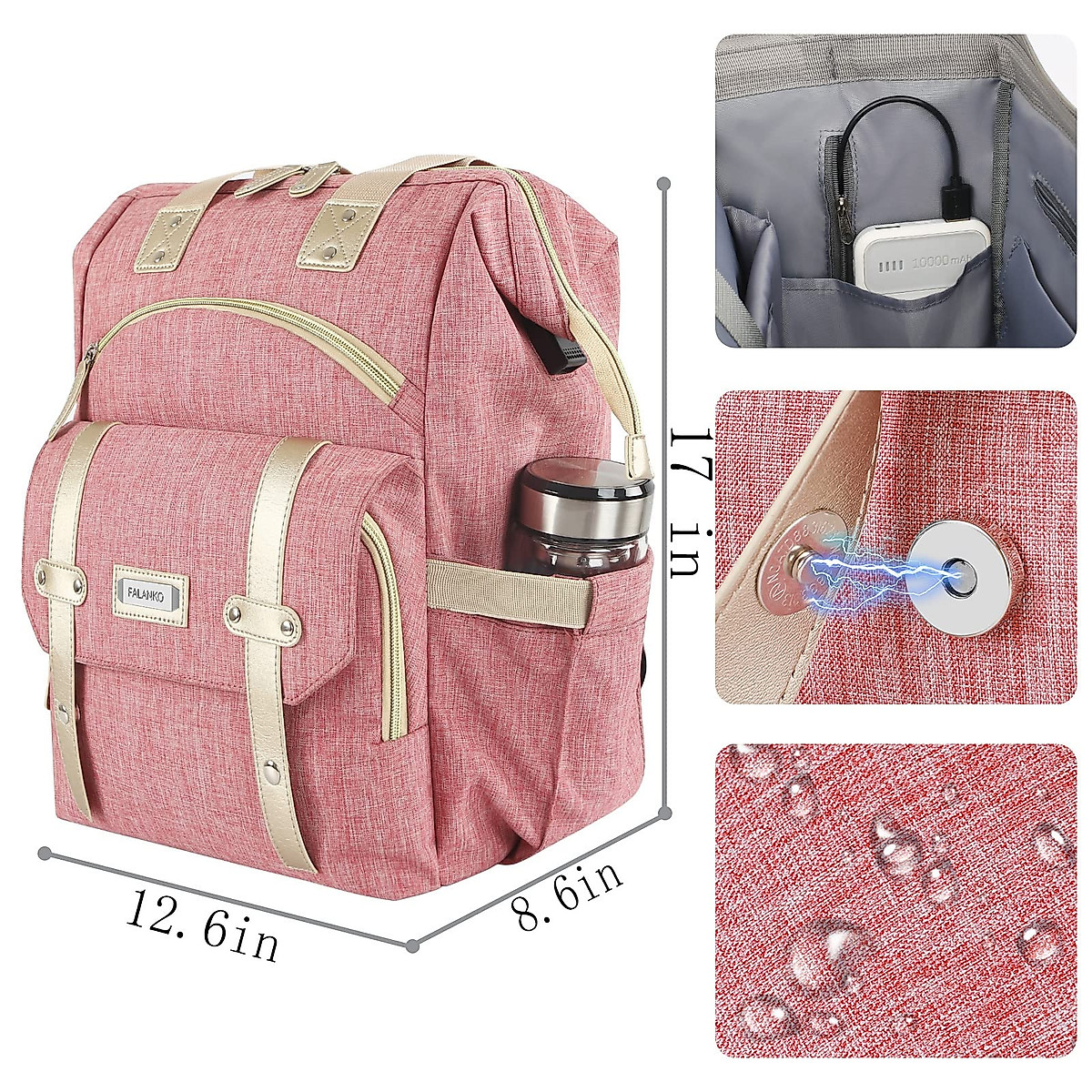 FALANKO Laptop Backpack for Women,Large Computer Backpack Fits up to 17 Inch Laptop with USB Charging Port RFID Anti Theft Water Resistant Travel purse Casual Bookbag Teacher/work/nurse/Doctor