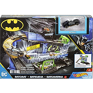 Hot Wheels Dc Batcave Playset with Batman Character Car in 1:64 Scale, Toy Replica of the Batcave with Storage