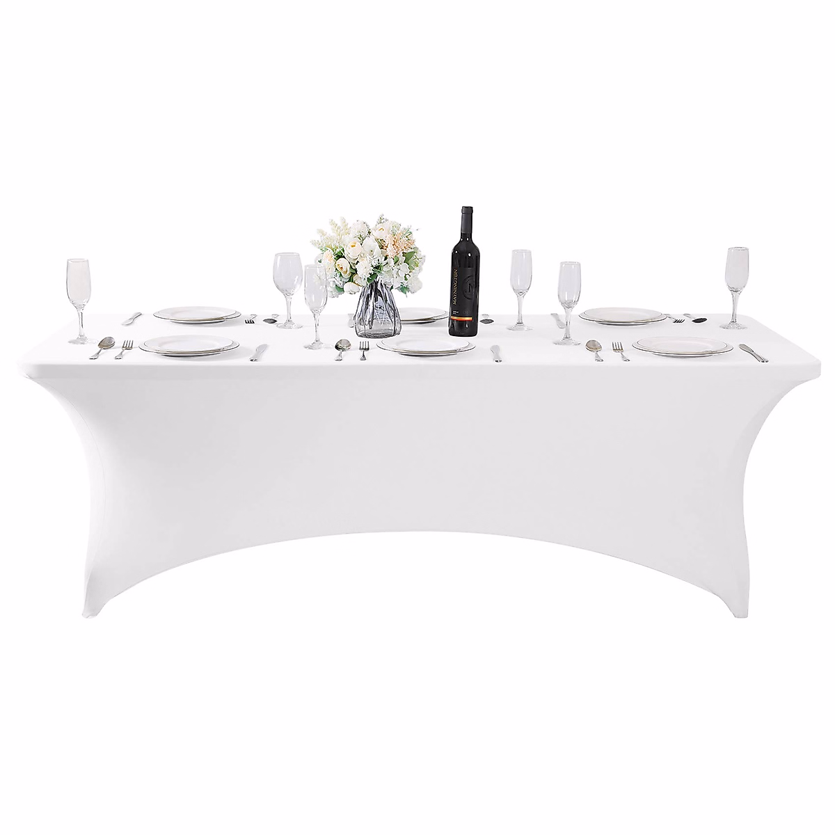 SUPERO Waterproof Spandex Table Cover for 8FT Table Universal Fitted Stretch Tablecloth for Party, Banquet, Wedding and Events-White
