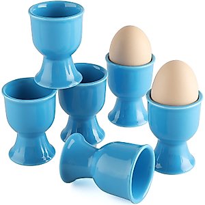 Ceramic Egg Cups Set of 6 Porcelain Egg Stand Holders for Soft Hard Boiled Eggs for Breakfast (Blue)