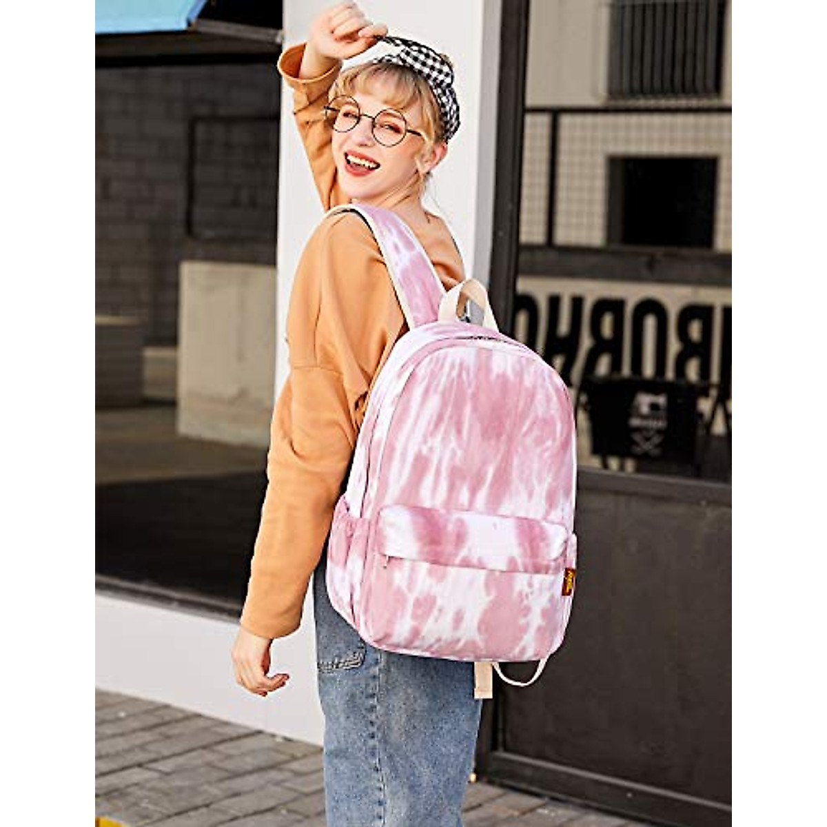Canvas School Bag Backpack Girls or boy, Ranibow Style Unisex Fashionable Canvas Zip Backpack School College Laptop Bag for Teens Girls Students Casual Lightweight Travel Daypack Outdoor(Red)