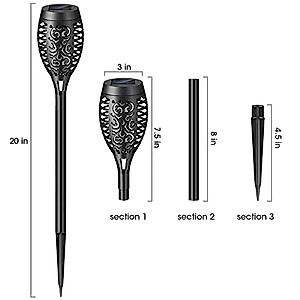 REEGOLD Solar Outdoor Flame Torch Lights: LED Tiki Torches with Flickering Flames for Christmas Halloween Garden Yard Patio Decor | IP65 Waterproof Landscape Lights with Auto On/Off | 6 Pack