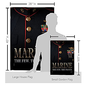 Dress Blue Marine Garden House Flag - Set Armed Forces Corps USMC Semper Fi United State American Military Veteran Retire Official - Banner Small Yard Gift Double-Sided Made in USA 28 X 40