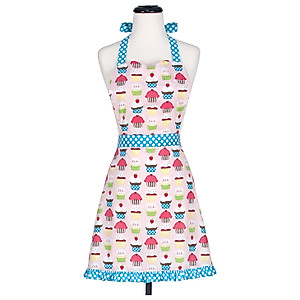 KAF Home Adult's Hostess Extra Long Ties – Adjustable Bib Cupcake Apron-Machine Wash-Used in Kitchen, Gardening, Multicolor