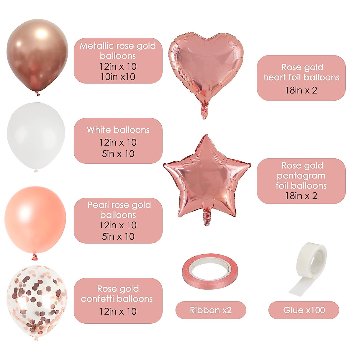 RUBFAC 1st Birthday Rose Gold Baby Shower Decorations for Girl Rose Gold Balloons 1st ONE Boxes Foil Balloon Hanging Swirls for Baby 1st Birthday Party