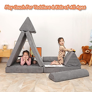 Betterhood Play Couch Sofa for Kids Large Size, Modular Kids Play Couch, Kids Couch Building Fort for Playroom Bedroom, Children Convertible Foam Cushion Couch for Boys and Girls, Grey