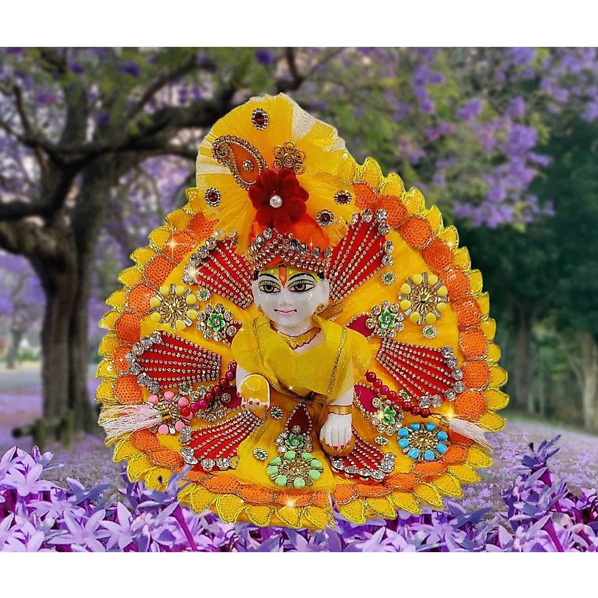 Partish Laddu Gopal Heavy Dress with Mukut l Ladoo Gopal Dress l Bal Gopal l Kanha Ji Thakur Ji Heavy Dress Size 1 2 4 5 6 (Kundan Dress, Size 2)