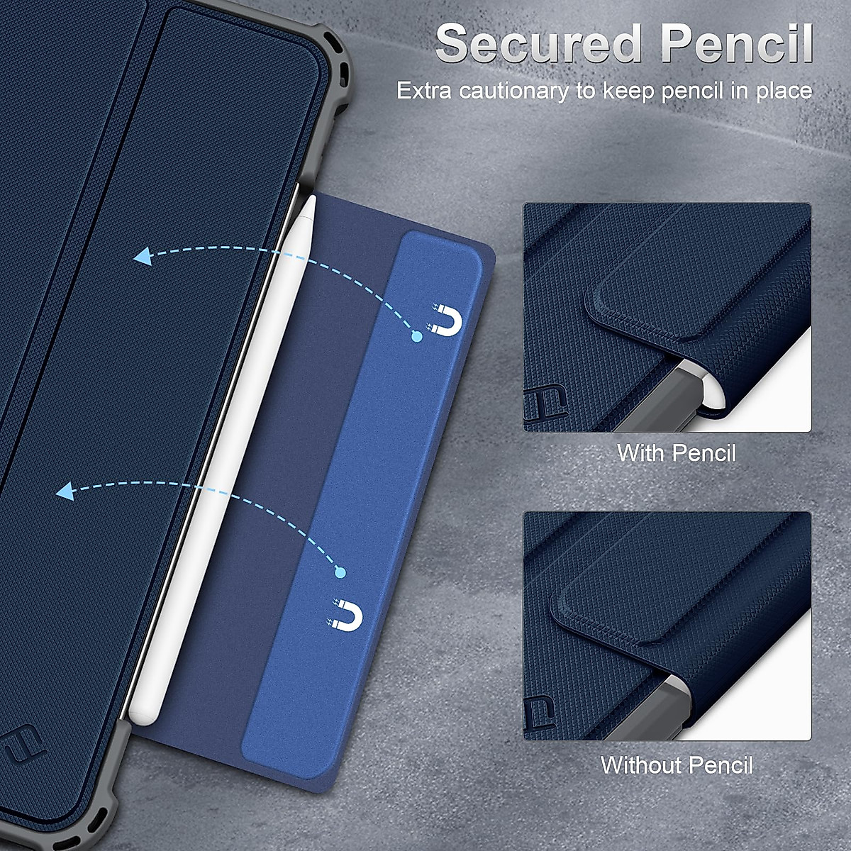 Fintie Hybrid Rugged Case for iPad Pro 11-inch (4th / 3rd Generation) 2022/2021 - Military Drop Tested Heavy Duty Protective Clear Cover with Pencil Holder, Also Fit iPad Pro 11" 2nd Gen, Navy