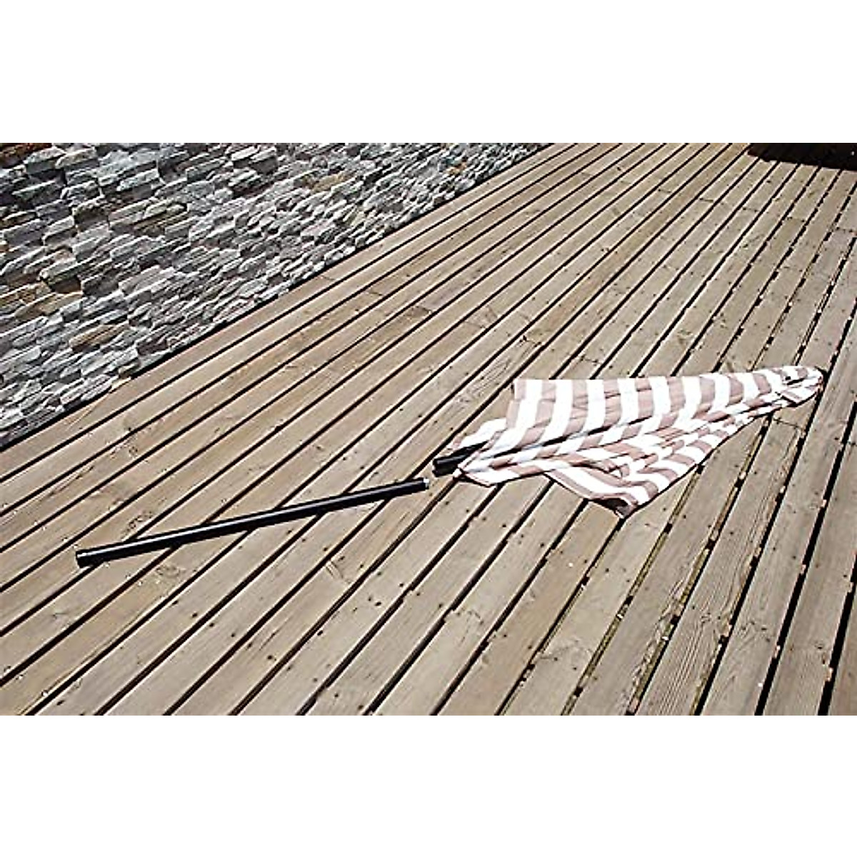 CLoxks Patio Umbrella Outdoor,Portable White and Light Brown Striped Pool Patio Umbrella, Rectangle Outside/Beach/Market Table Umbrella, Garden Umbrella Parasol