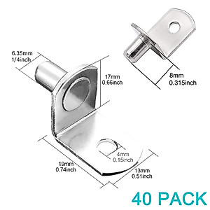40 Pcs Shelf Support Pegs,1/4 Inch Diameter Shelf Bracket Pegs with Hole,Nickel Plated L-Shaped Clips for Kitchen & Bookcase Shelf Cabinet Furniture Closet Shelf Pins Support