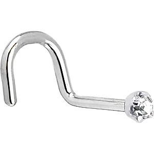 Body Candy Solid 14k White Gold 2mm Clear Cubic Zirconia Right Nose Stud Screw 18 Gauge 1/4"