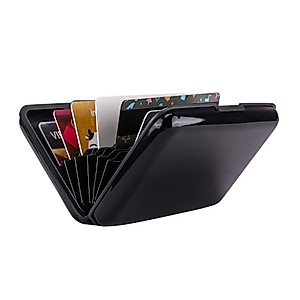 ELFISH RFID Blocking Credit Card Protector Aluminum ID Case Hard Shell Business Card Holders Metal Wallet for Men or Women (Black)