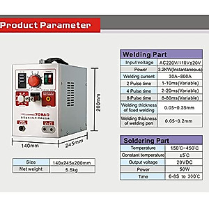 RCBDBSM Battery Spot Welder Machine 709AD for 18650 14500 Lithium Battery Pack Building 3.2KW Handheld Pulse Spot Welder with Cooling System and Soldering Iron Spot Welder Pen