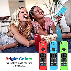 3 Pack Case for Alexa Voice Remote 3rd Gen 2021, Protective Cover for Fire TV Stick 4k 2021 Remote Control Replacement All-New Silicone Sleeve Skin Holder Protector-Glow Blue,Glow Green,Red