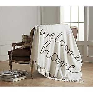 Mud Pie Home Sentiment Blanket (Welcome), White, 50"" x 60"""