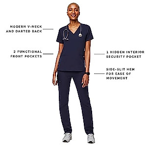 FIGS Casma Three-Pocket Scrub Top for Women – Navy Blue, M