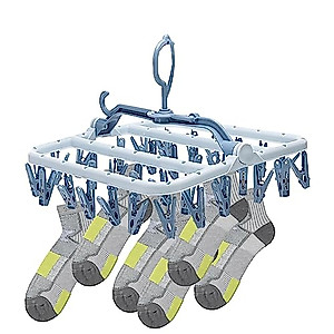 Clothes Drying Hanger with 32 Clips- Foldable Detachable Hanging Sock Rack | 360 Degree rotatable Windproof Laundry Rack, for Sock,Underwear Hanger, Clothes pegs