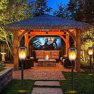 Solar Lights,Waterproof Flickering Flames Torches Lights Outdoor Solar Light Landscape Decoration Lighting Dusk to Dawn Auto On/Off Security Torch Light for Pathway, Patio, Yard, Garden (2 Packs)